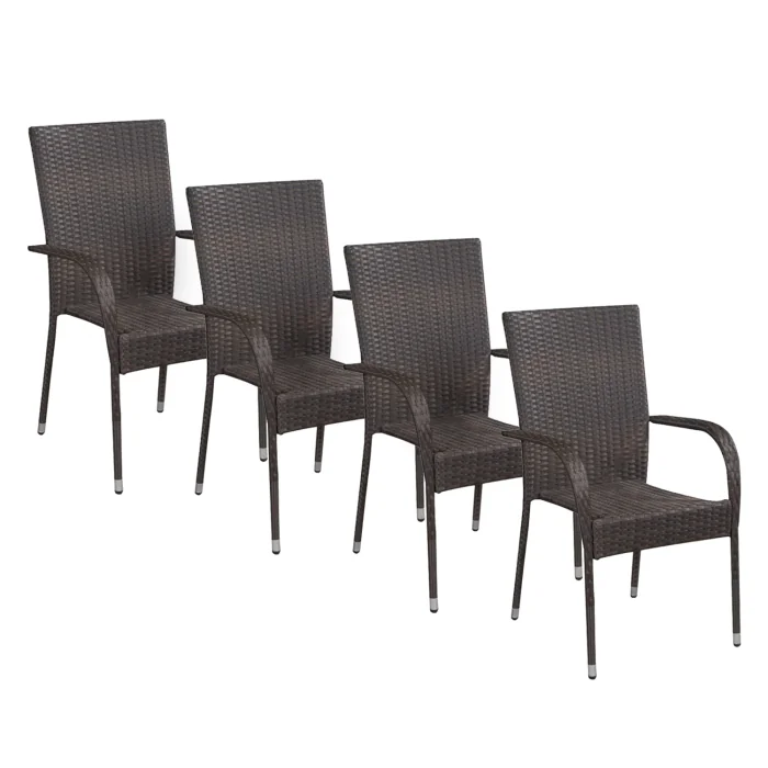 Zestaw 4x Krzesło Ogrodowe Brązowe Sztaplowane Polirattan K11596