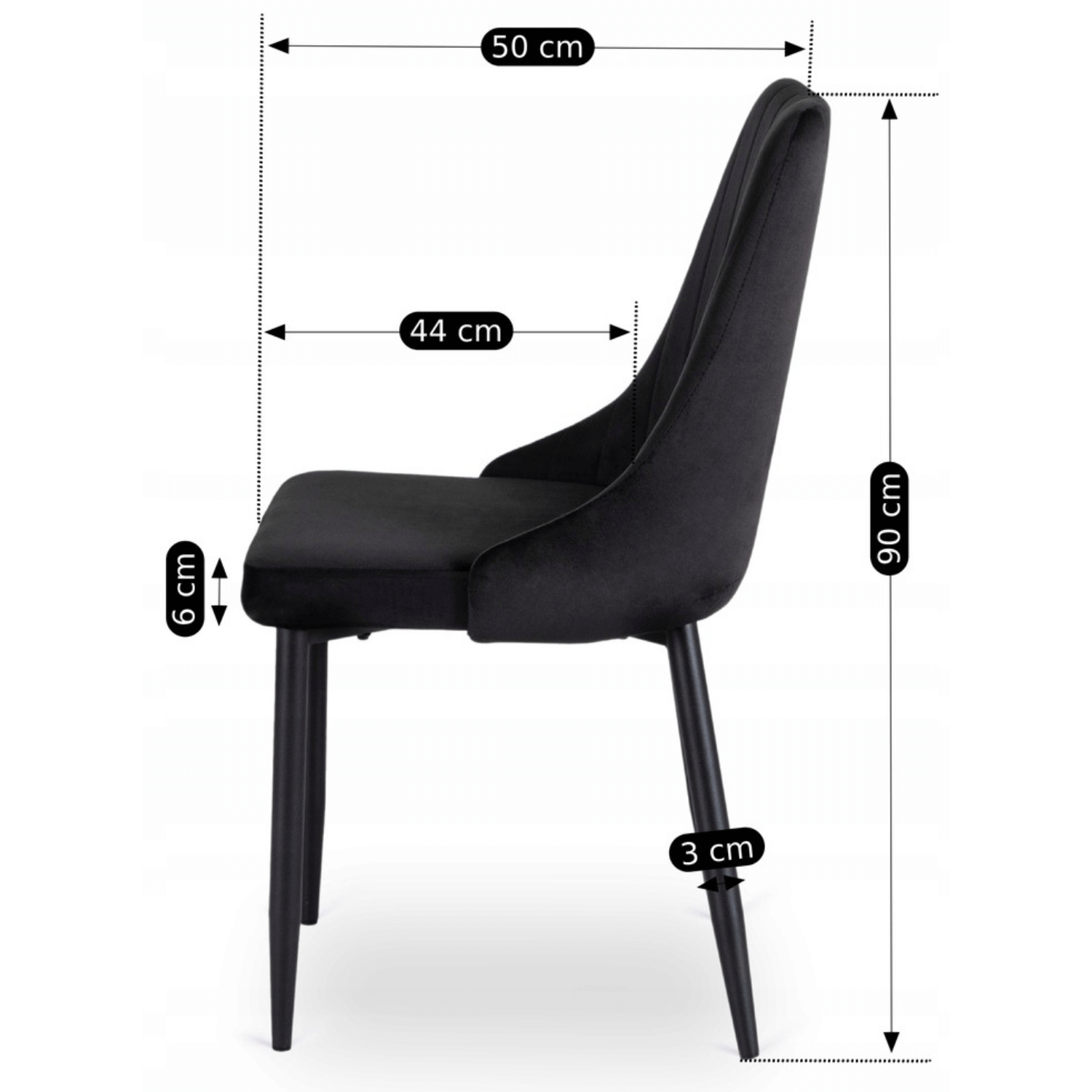 Krzesło Tapicerowane do Jadalni BARI Czarne Welurowe Nowoczesne