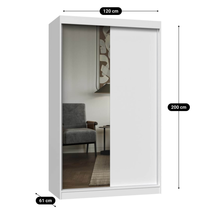 Szafa Przesuwna FLAVA A/B 120 cm Biała Dwudrzwiowa z Lustrem ...