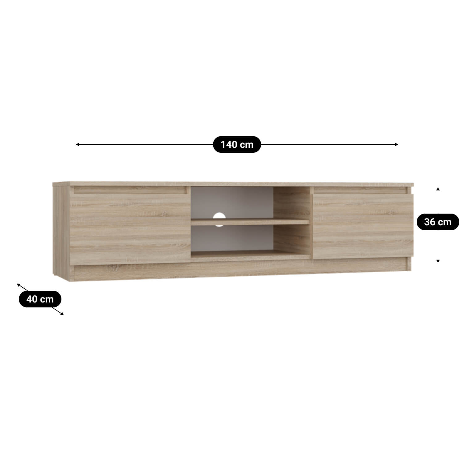 Szafka RTV NELA 140 cm Dąb Sonoma Dwudrzwiowa do Salonu Nowoczesna