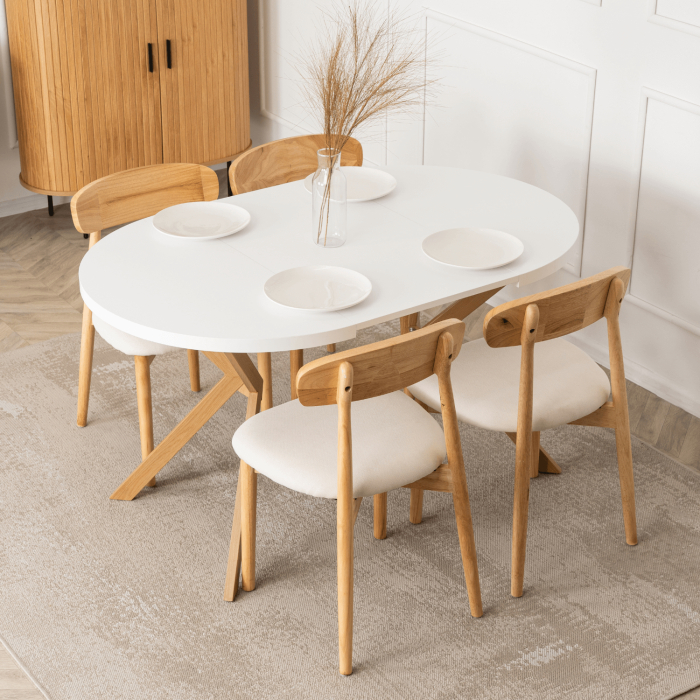 Stół Okrągły Rozkładany LUGO 90-190 cm Biały/Dąb Skandynawski