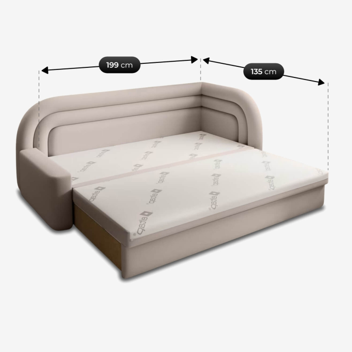 Sofa z Funkcją Spania FABILLO Rozkładana Prawostronna Beżowa Nowoczesna