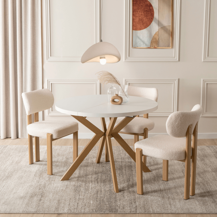 Stół Okrągły Rozkładany LUKAS 100-250 cm Biały/Dąb Skandynawski