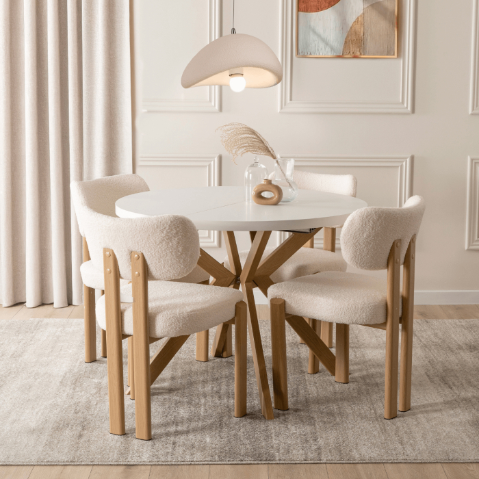 Stół Okrągły Rozkładany LUKAS 100-250 cm Biały/Dąb Skandynawski