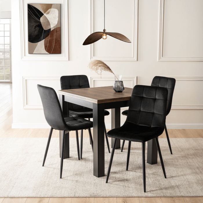 Stół Kwadratowy Rozkładany MAX 80-160 cm Orzech/Czarny Nowoczesny Loft