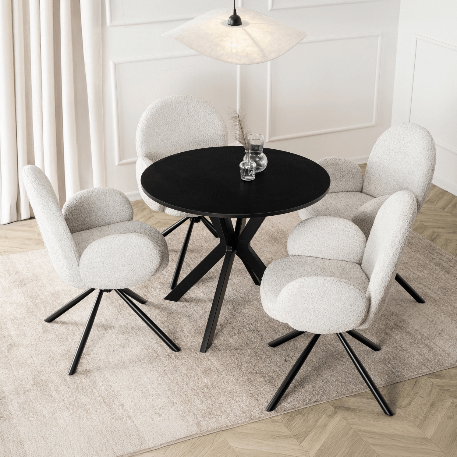 Zestaw Stół Okrągły LAUREN 80 cm Czarny i 4 Krzesła Obrotowe MUSSO Szare