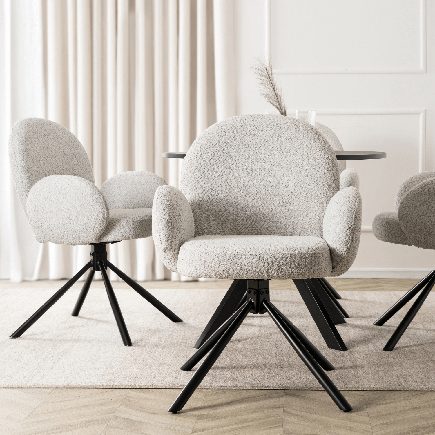 Zestaw Stół Okrągły LAUREN 80 cm Czarny i 4 Krzesła Obrotowe MUSSO Szare