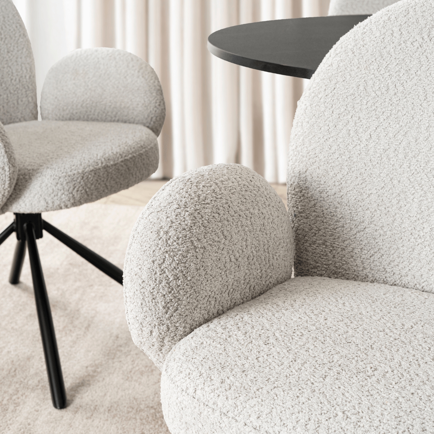 Zestaw Stół Okrągły LAUREN 80 cm Czarny i 4 Krzesła Obrotowe MUSSO Szare