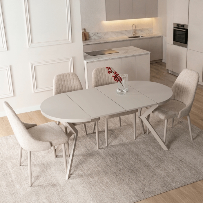 Stół Okrągły Rozkładany DORIAN 80-160 cm Kaszmir Nowoczesny