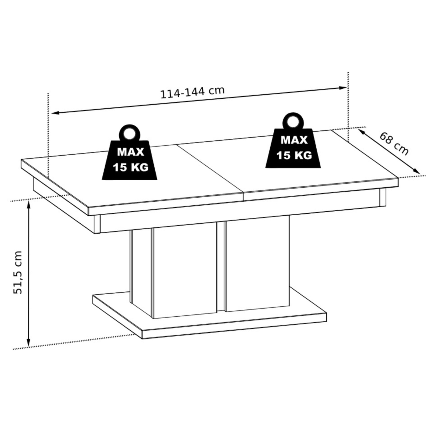 Ława Rozkładana IVORY Dąb 114 -144 cm Nowoczesna
