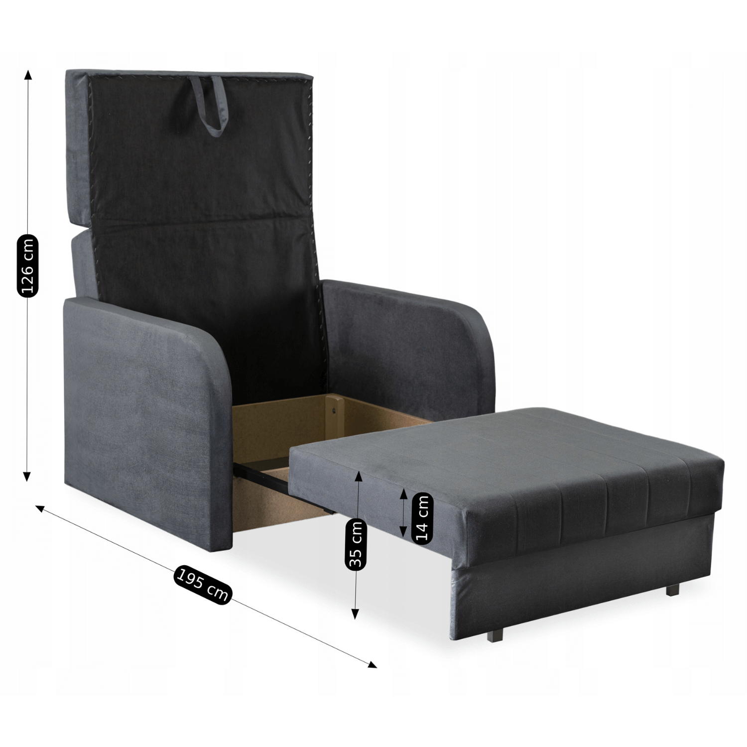 Fotel do Spania VERO Rozkładany Jednoosobowy Amerykanka Szary Nowoczesny